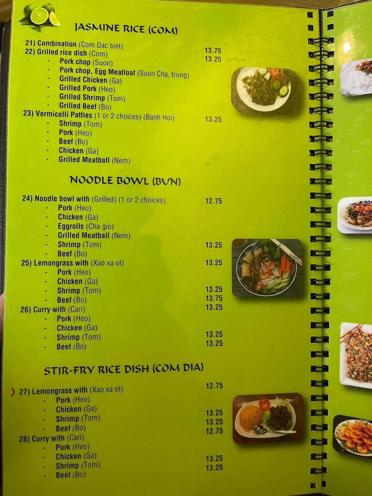Menu at Lime Vietnamese Restaurant, Albuquerque