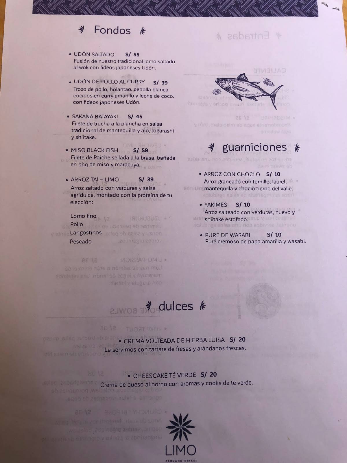 Menu at Limo restaurant, Cusco