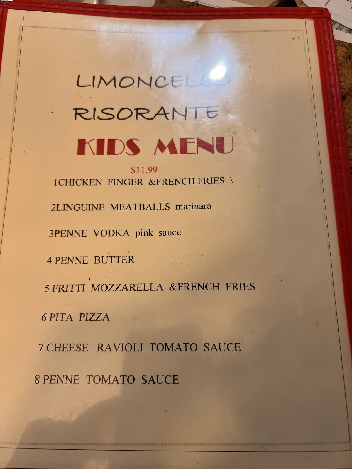 Carta del restaurante Limoncello, Waldwick