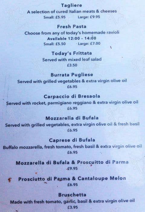 Menu at Bar Lina Soho, London, 18 Brewer St