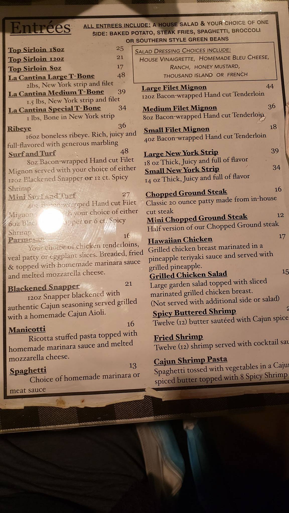 Menu at Linda's La Cantina Steakhouse, Orlando