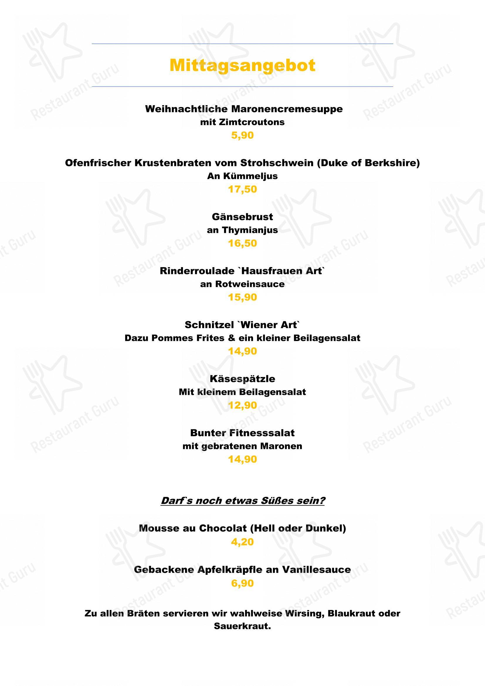 Menu at Lineup restaurant, Breitengüßbach