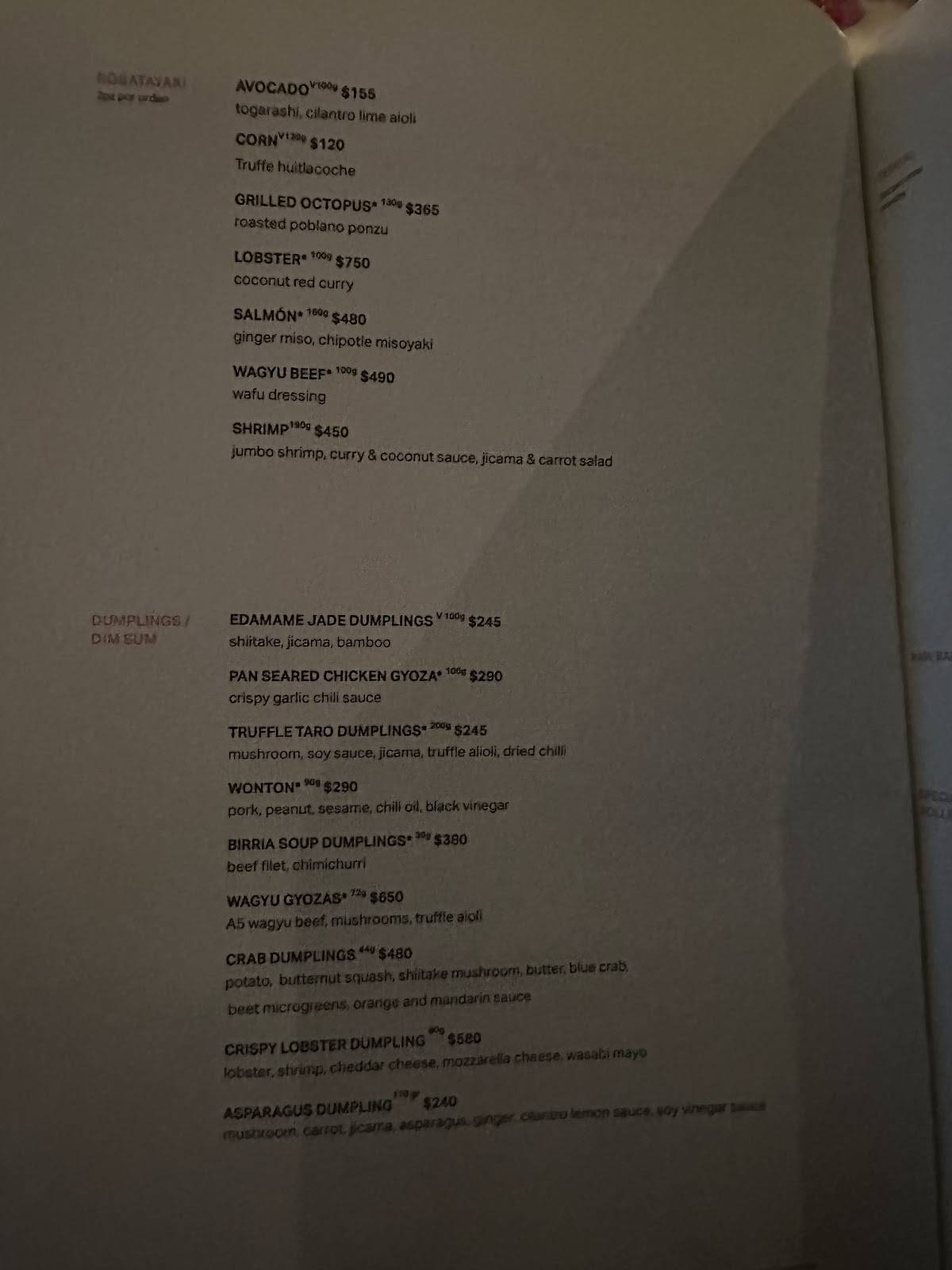 Carta del restaurante Ling Ling by Hakkasan, Ciudad del México