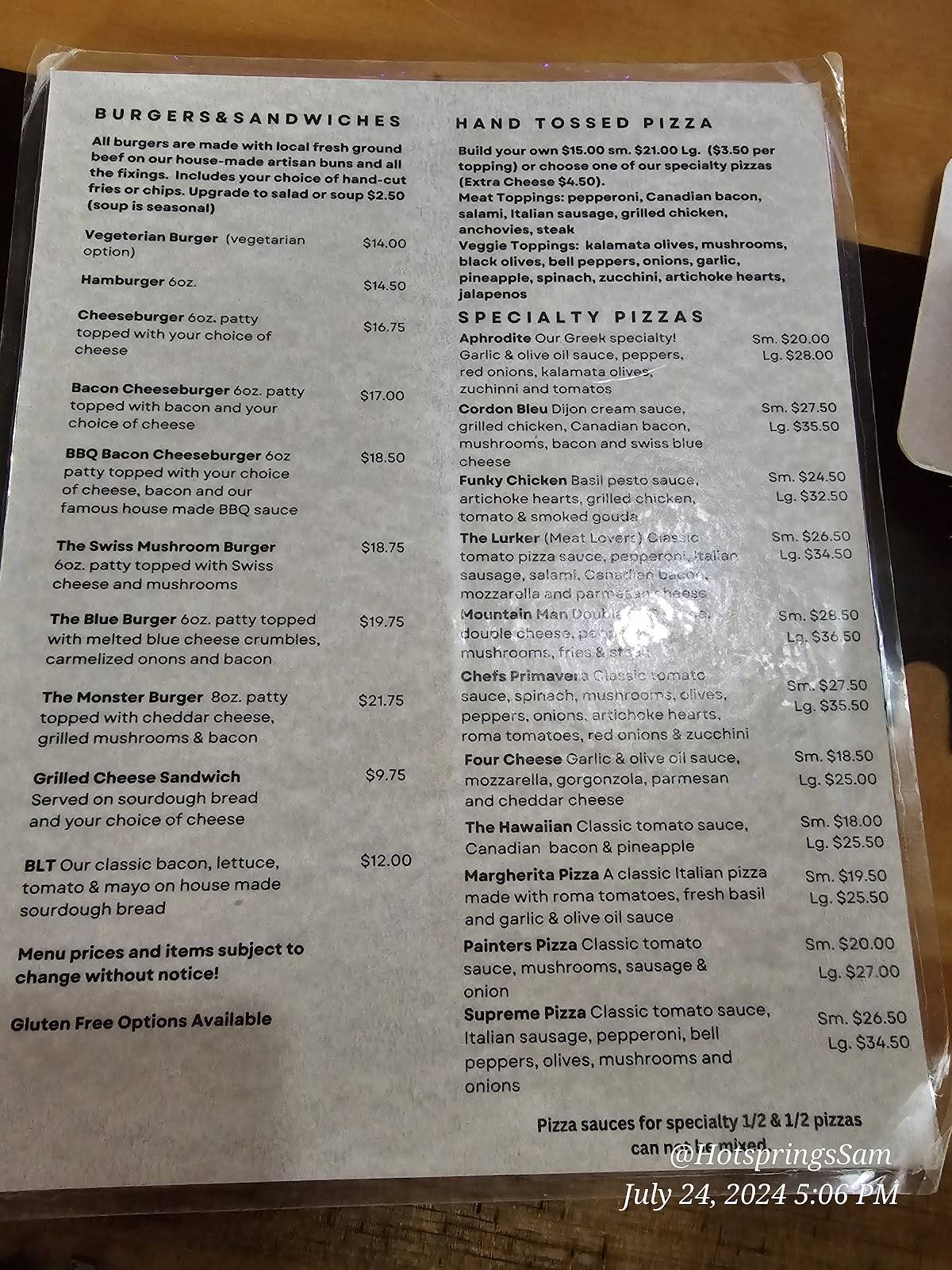 Menu at Little Blue Joint restaurant, Darby