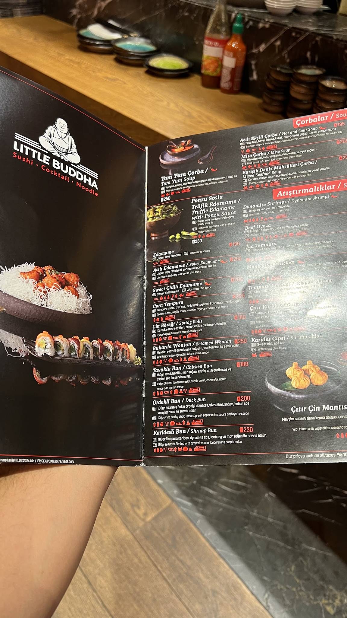 Menu at Little Buddha, Istanbul