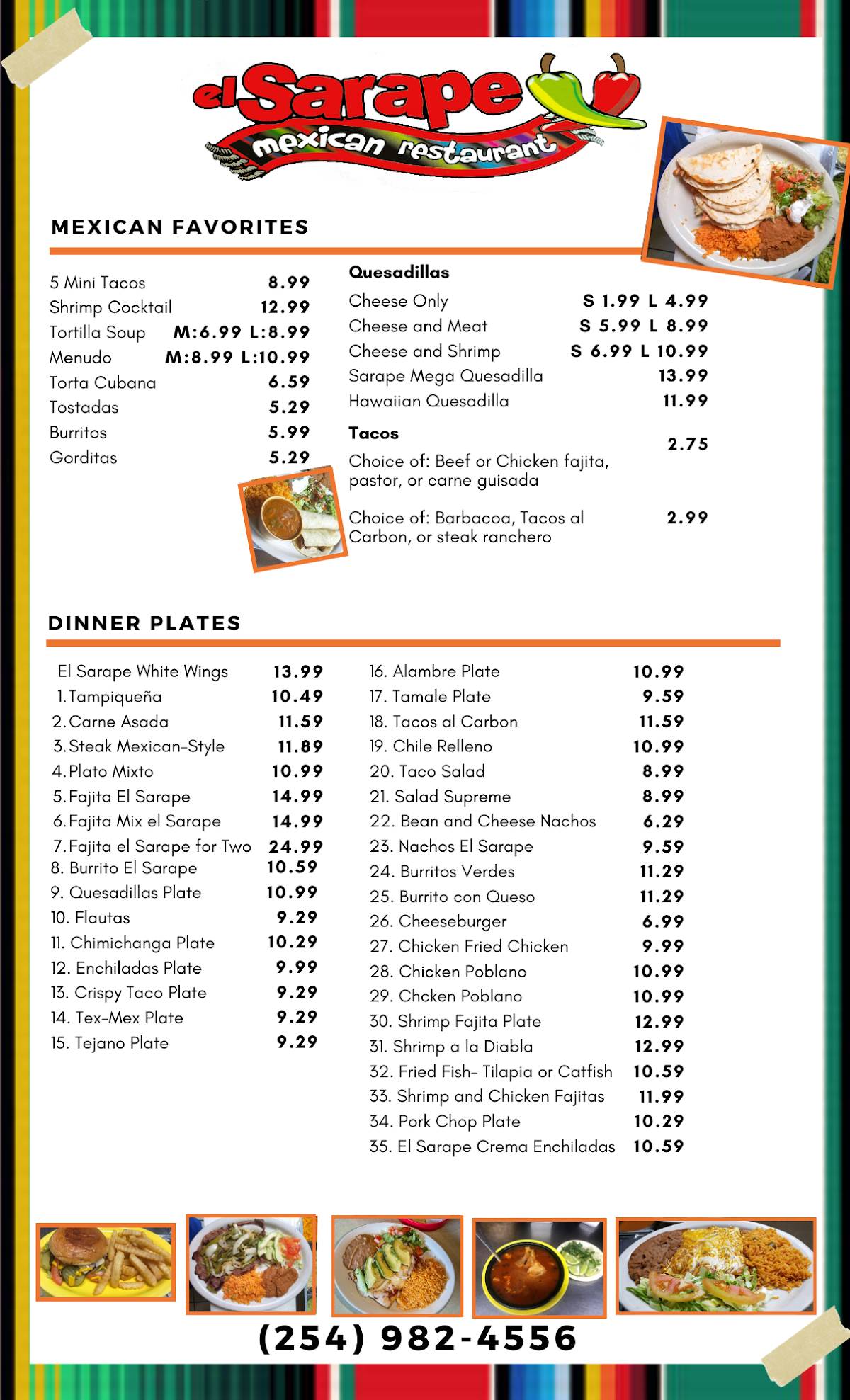 Menu at El Sarape restaurant, Little River-Academy