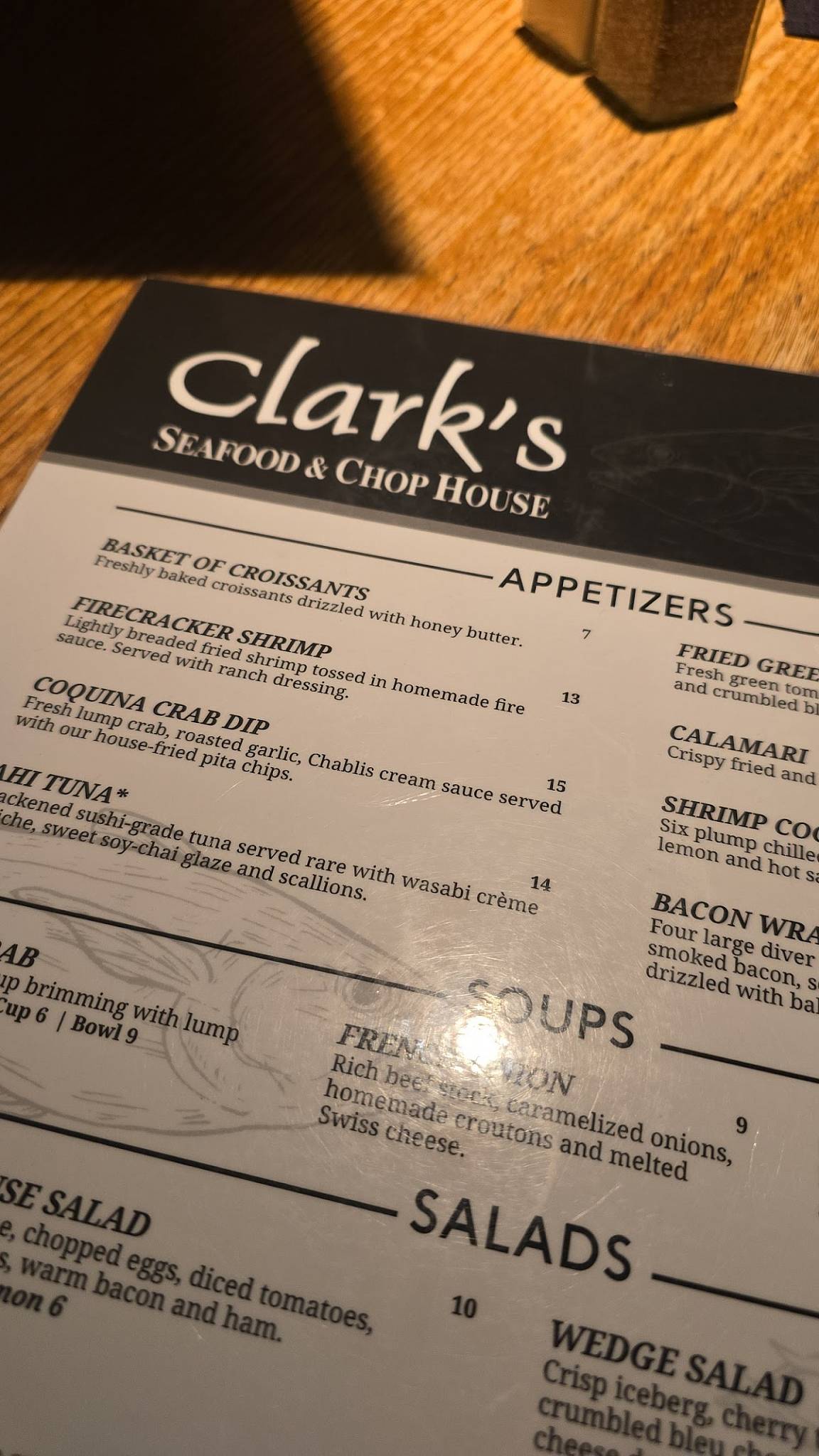 Menu at Clark's Seafood and Chop House pub & bar, Little River, 720 US-17