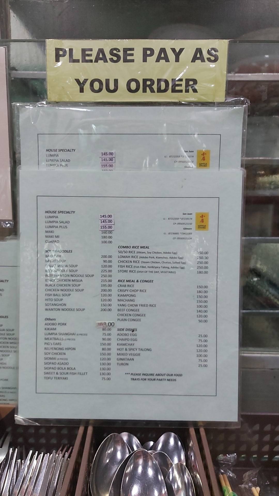 Menu at Little Store on the Hill restaurant, Quezon City