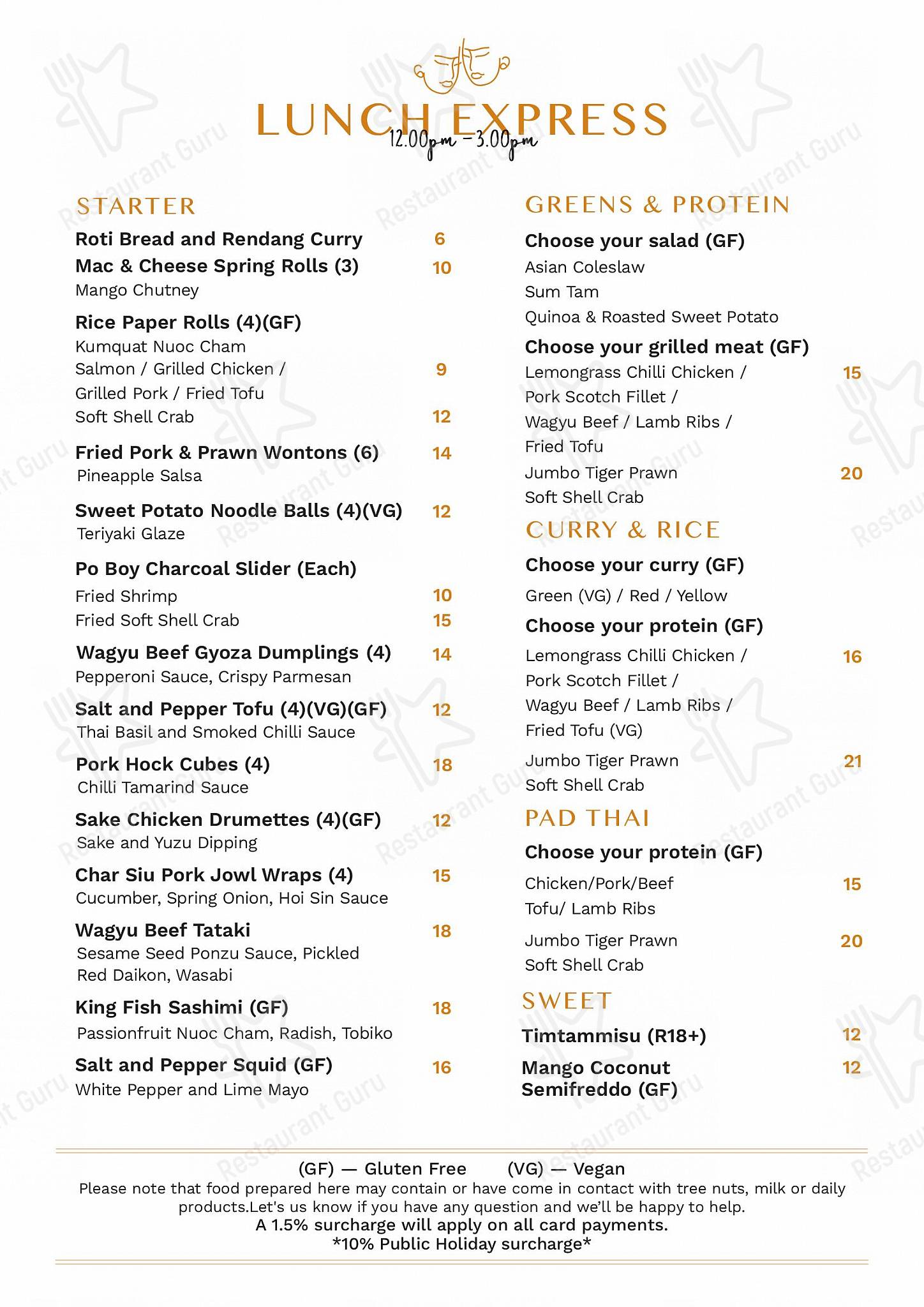 Menu at Little Tim Tam restaurant, Prahran