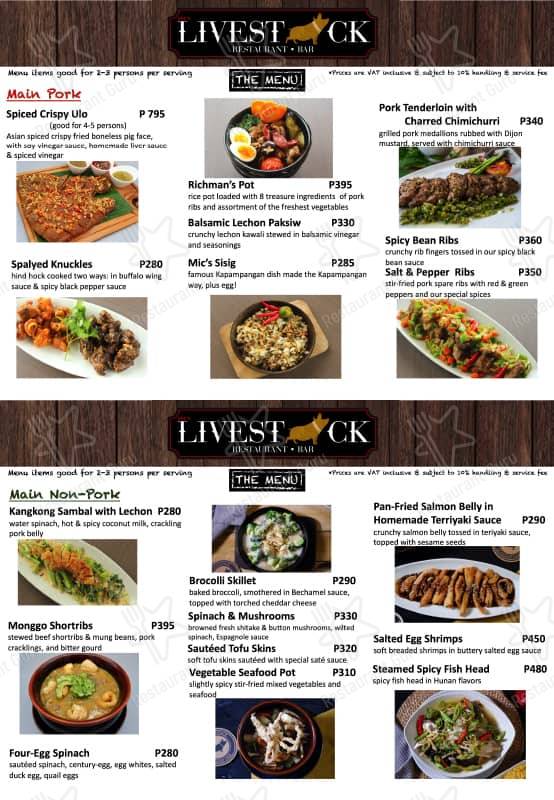 Menu at Livestock restaurant, Taguig