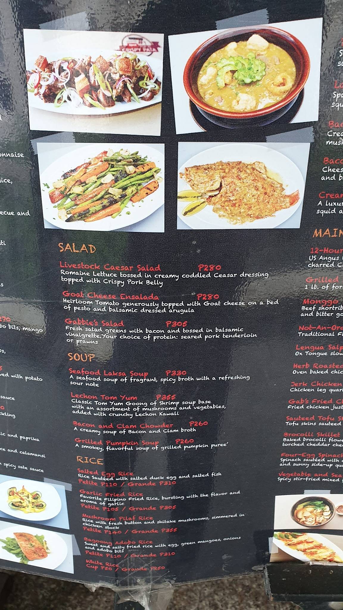 Menu at Livestock restaurant, Taguig