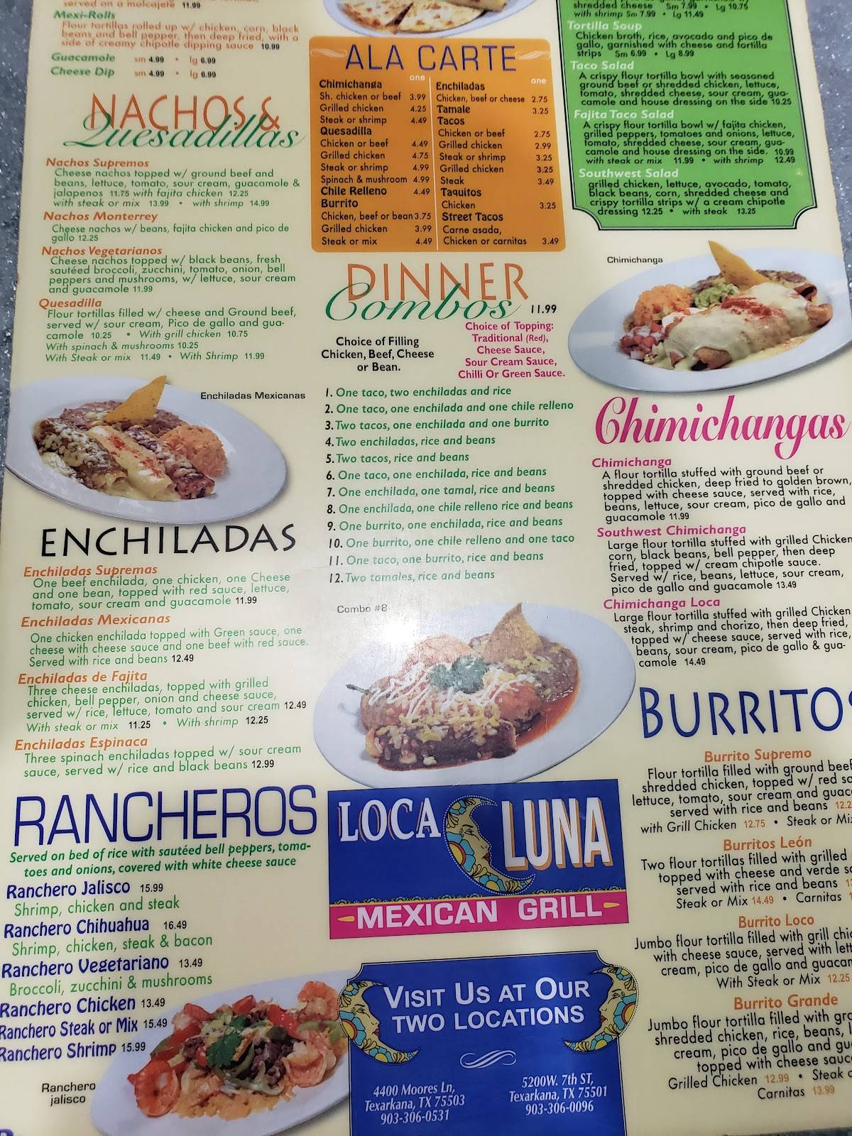 Menu at Loca Luna Mexican Grill restaurant, Wake Village
