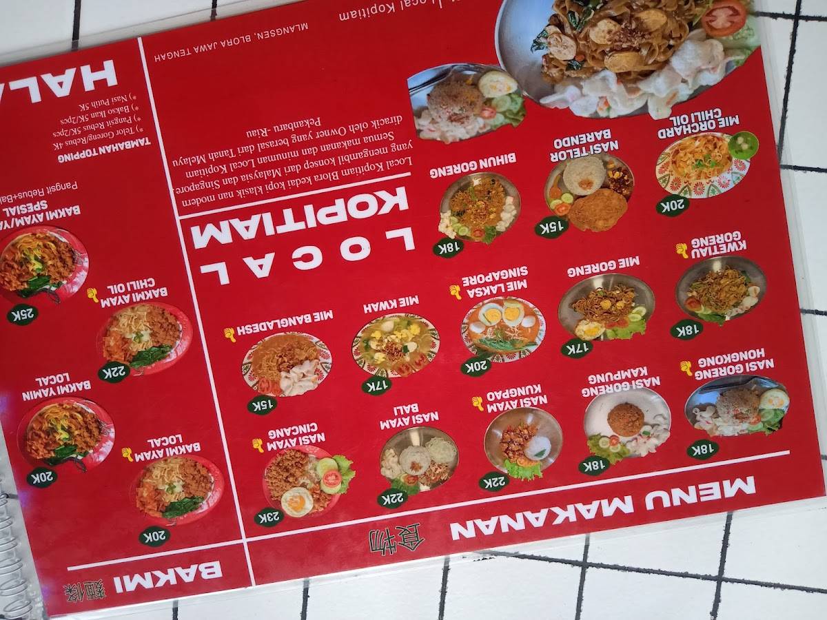 Menu at Local Kopitiam, Blora