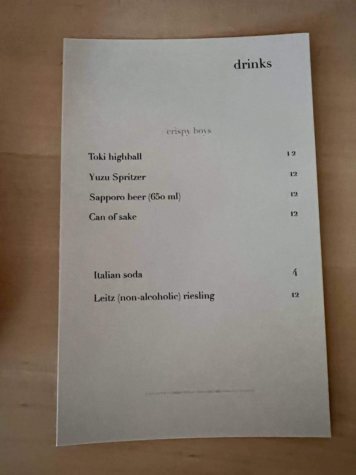 Menu at Locust restaurant, Nashville