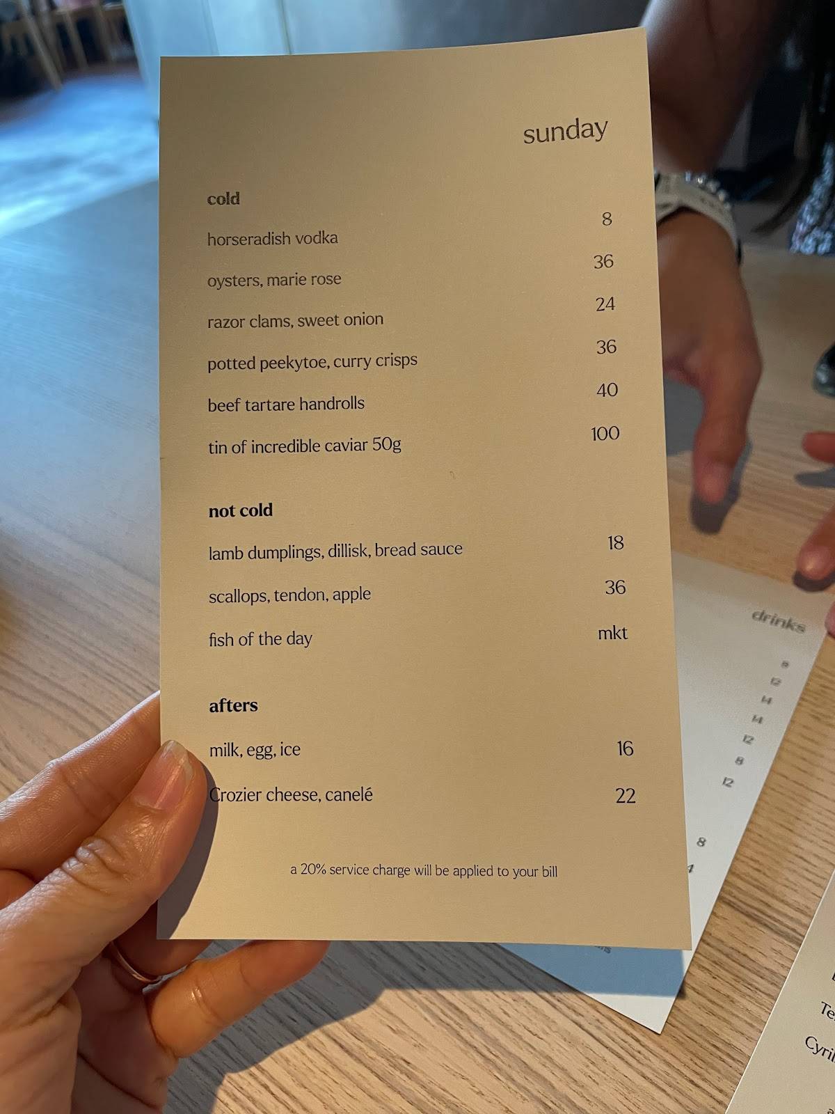 Menu at Locust restaurant, Nashville