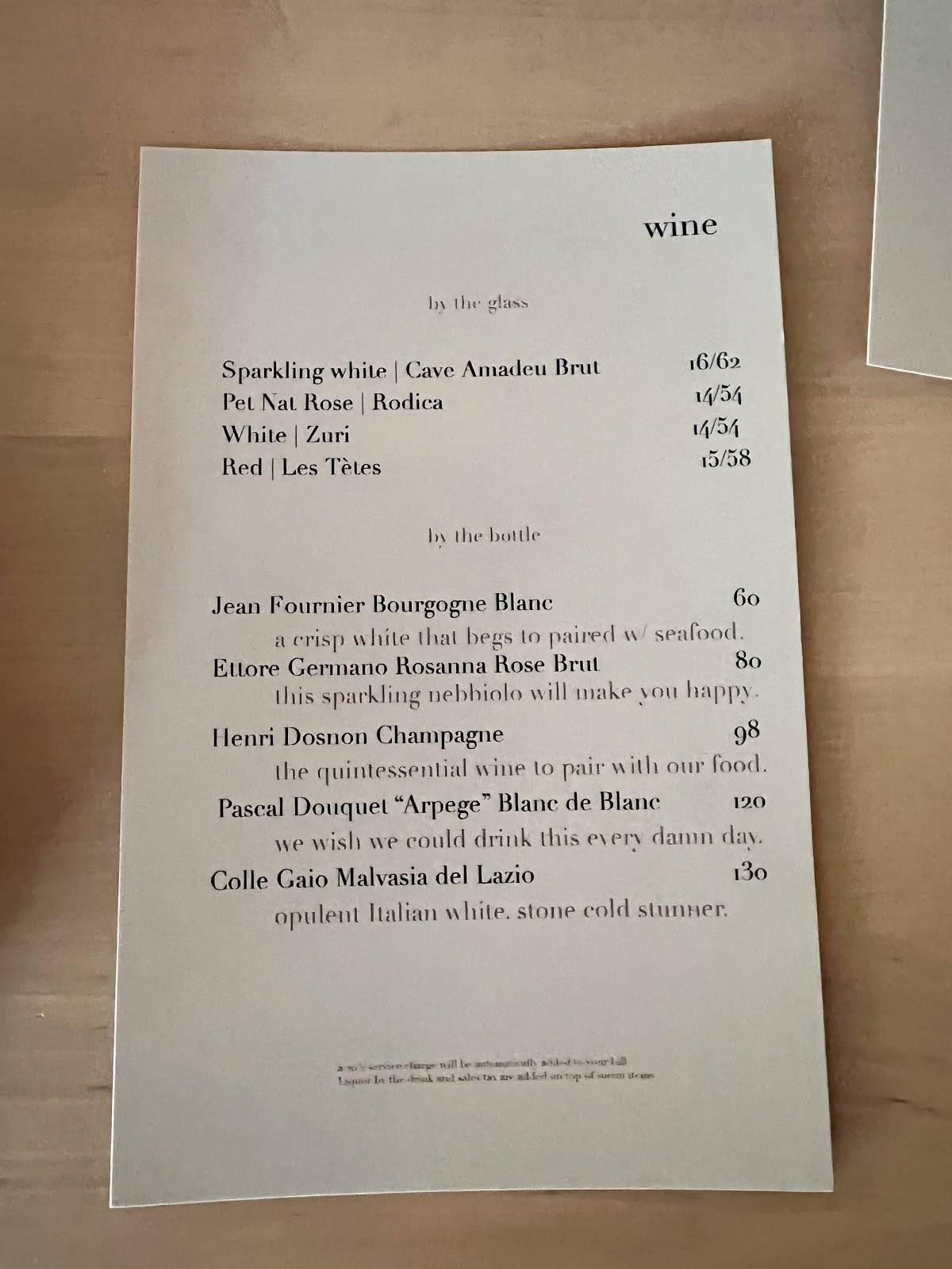 Menu at Locust restaurant, Nashville