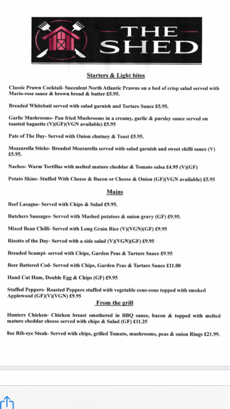 Menu at Pattaya Kitchen at The Shed pub & bar, Lode