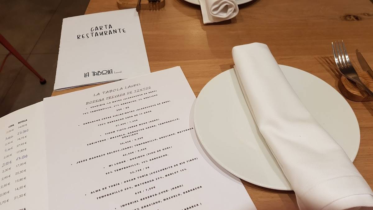 Carta del restaurante La Tabola Laurel, Logroño