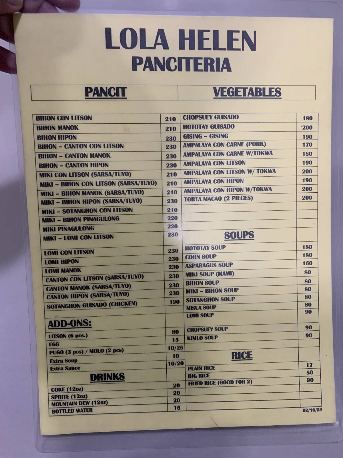 Menu at Lola Helen Panciteria restaurant, Marikina, 425 J. P. Rizal St