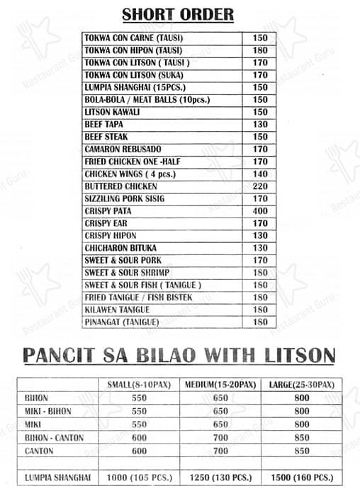 Menu at Lola Helen Panciteria restaurant, Marikina, 425 J. P. Rizal St