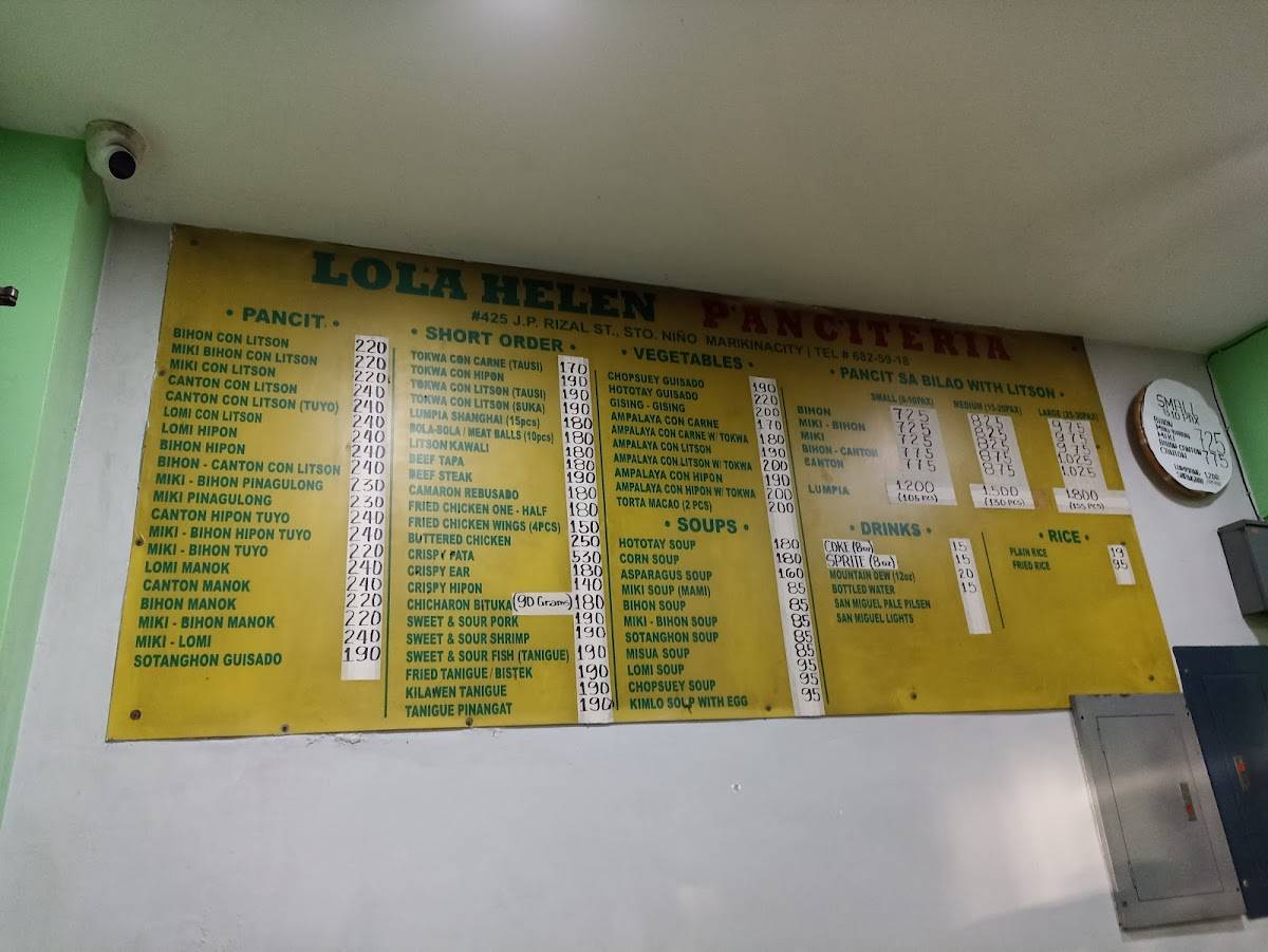Menu at Lola Helen Panciteria restaurant, Marikina, 425 J. P. Rizal St