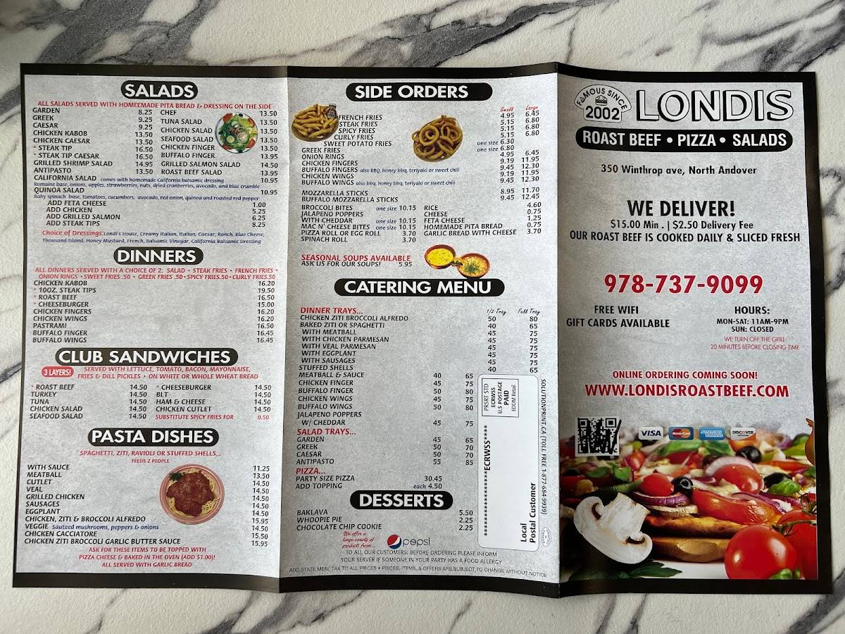Menu at Londi's North Andover pizzeria, North Andover