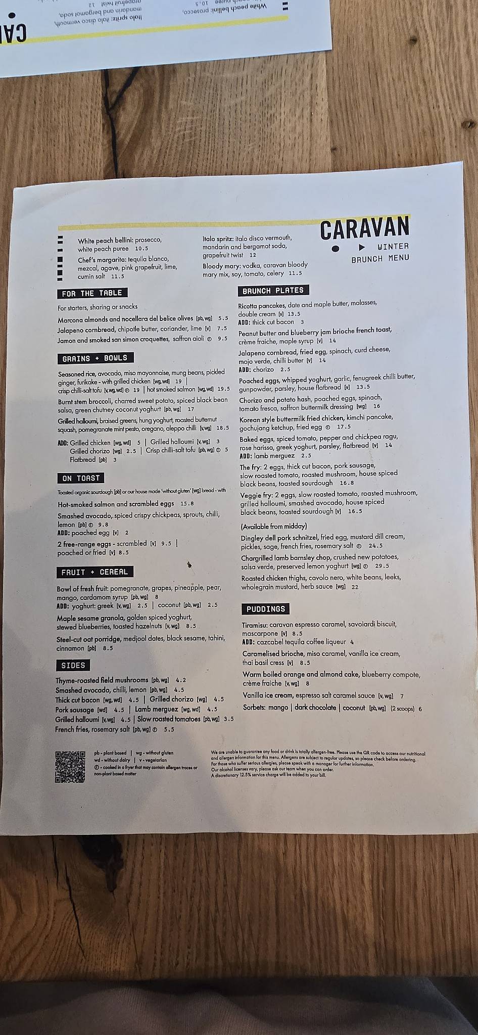 Menu at Caravan restaurant, London