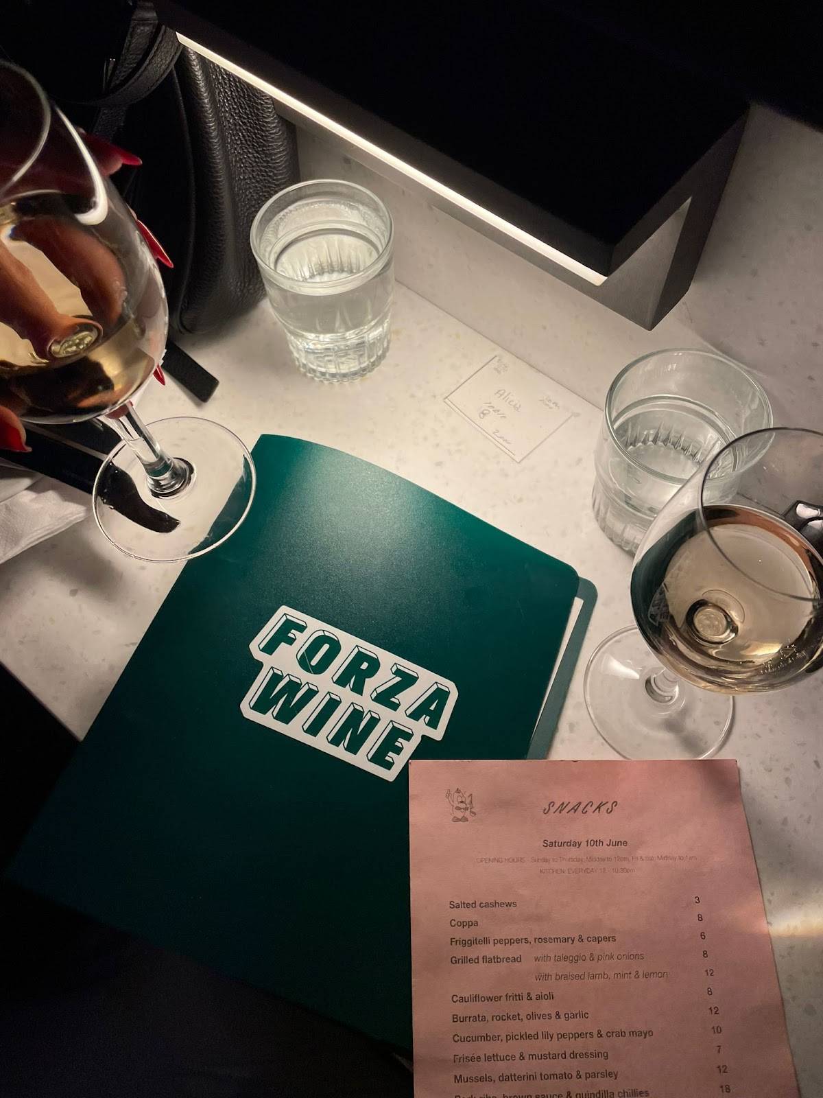 Menu at Forza Wine Peckham restaurant, London