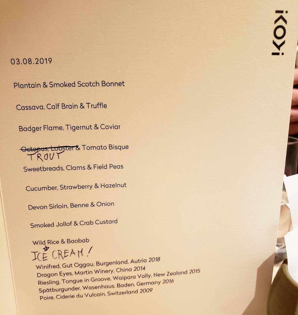 Menu at Ikoyi pub & bar, London, 180 Strand