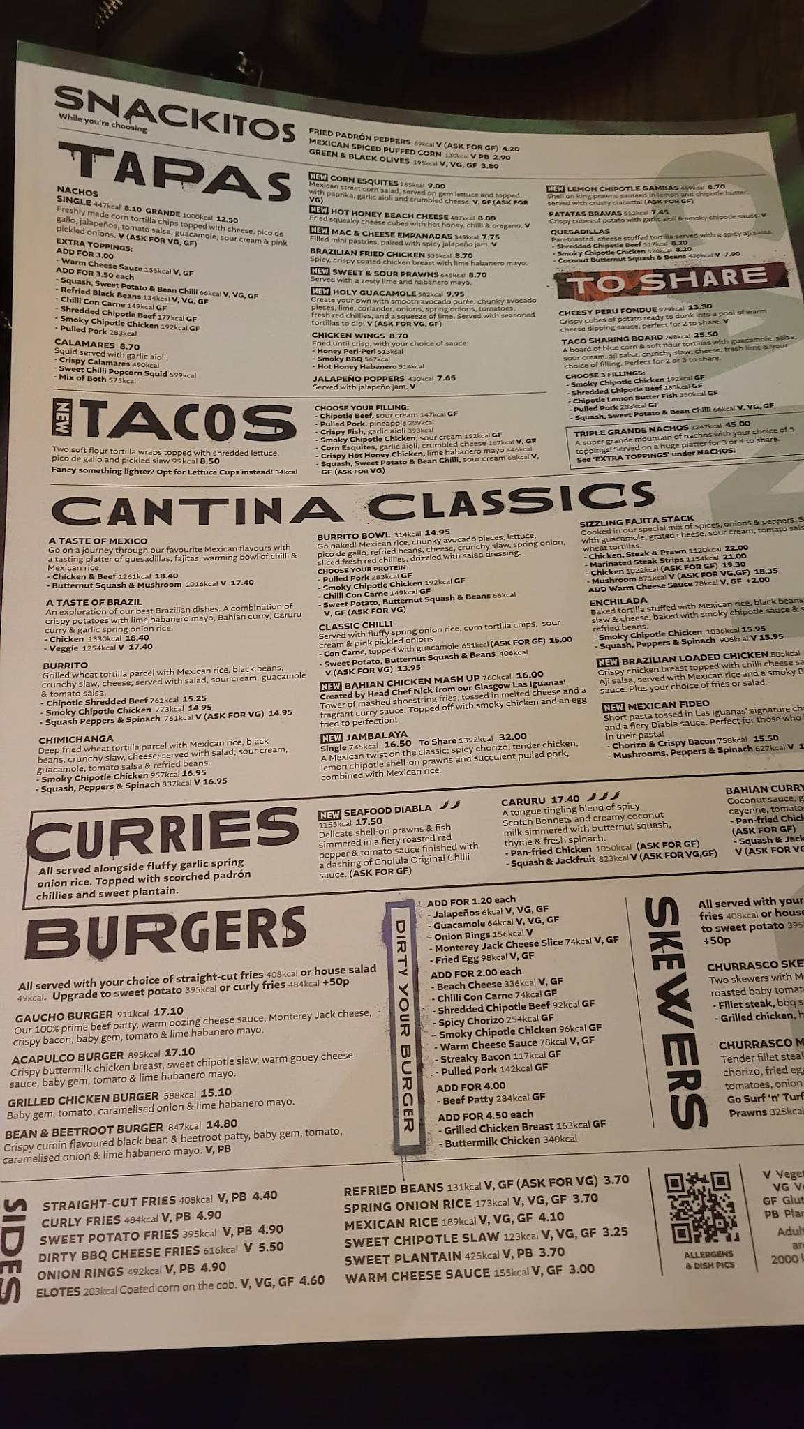 Menu at Las Iguanas pub & bar, London, Festival Terrace