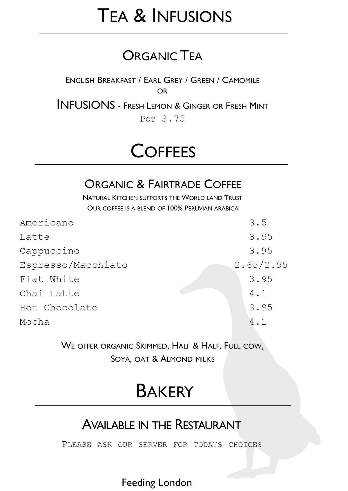 Menu at Natural Kitchen restaurant, London, 15-17 Nevill Ln