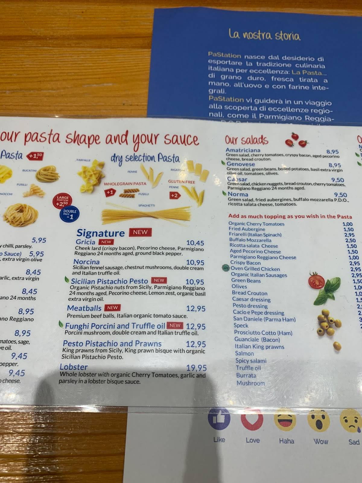 Menu at PaStation restaurant, London