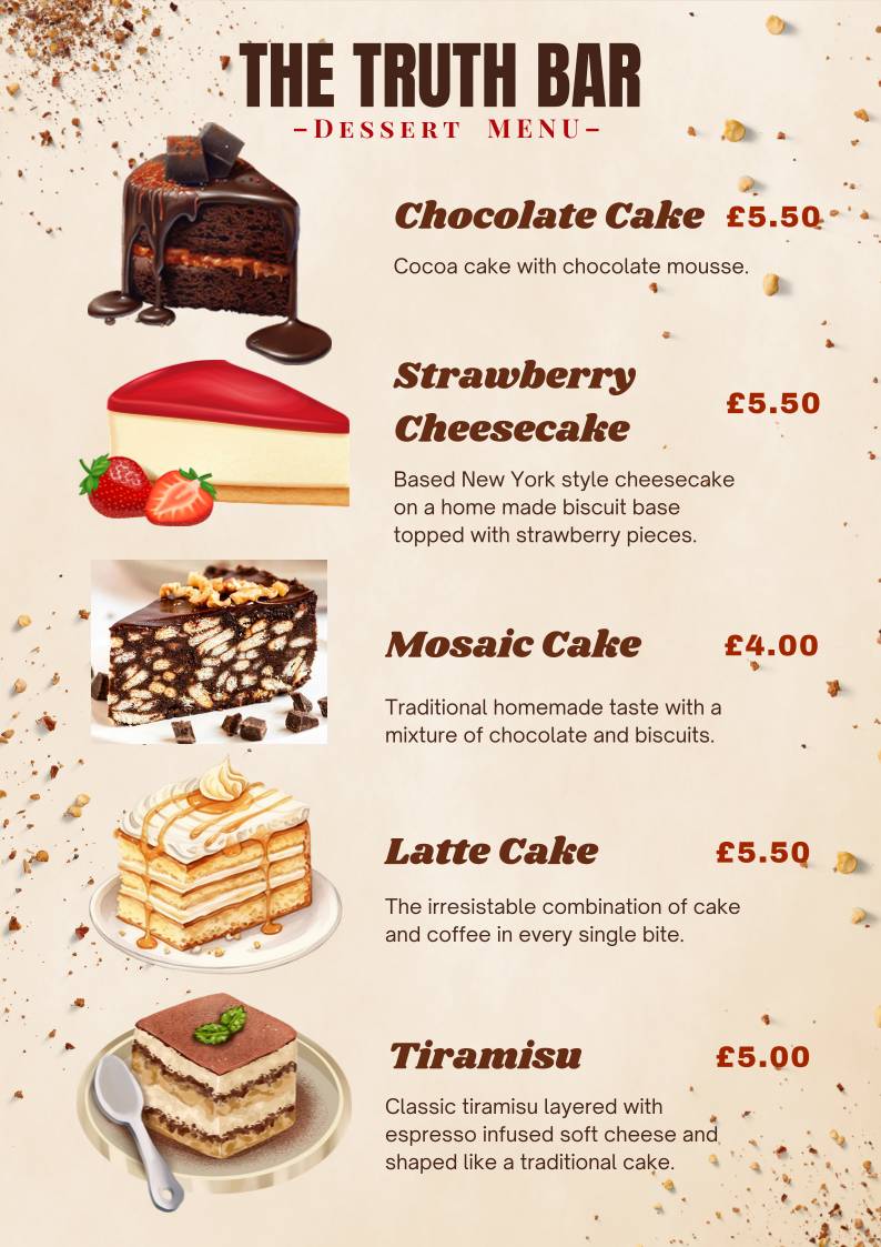 Menu at The Truth Bar, London
