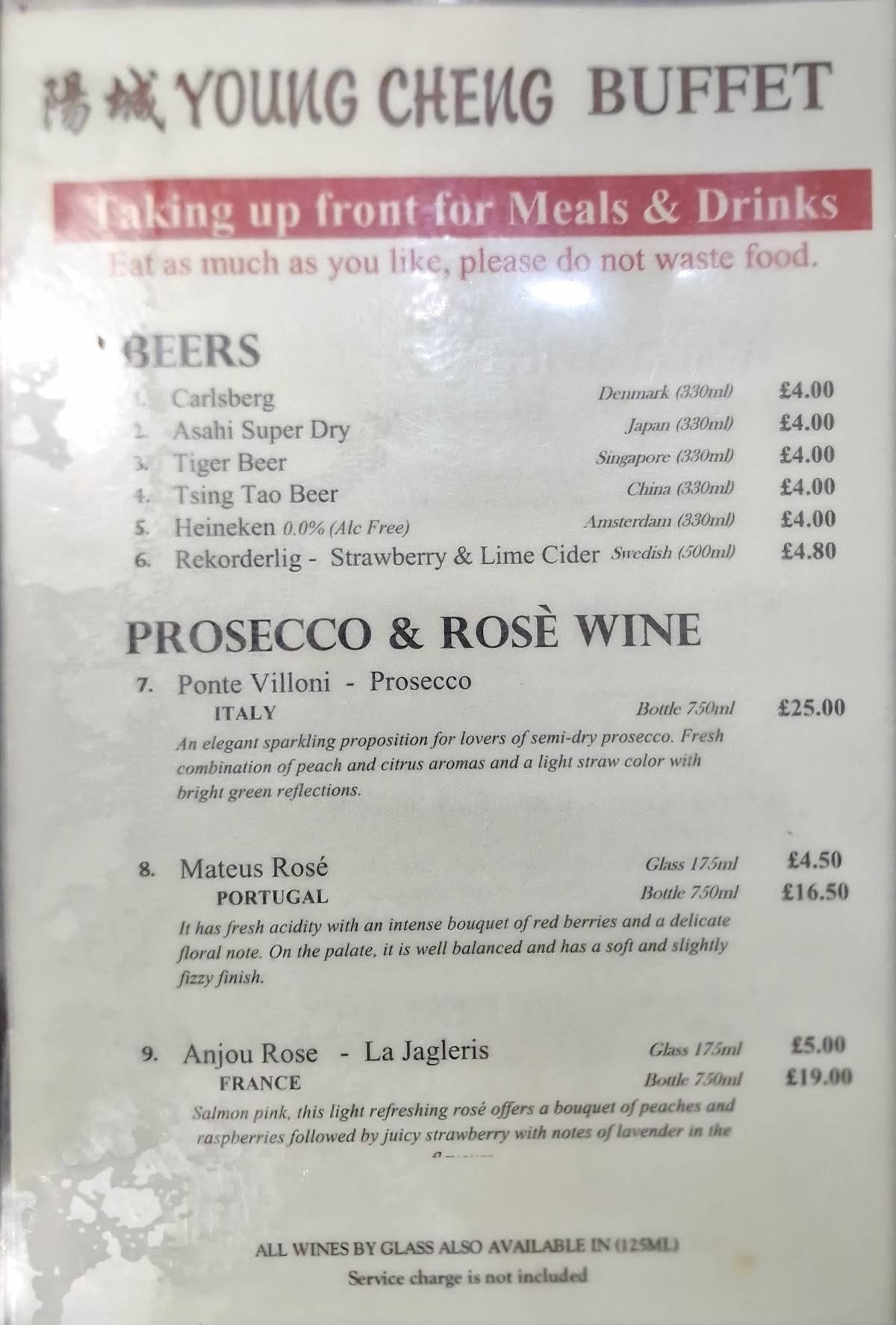 Carta del restaurante Young Cheng Buffet, Londres