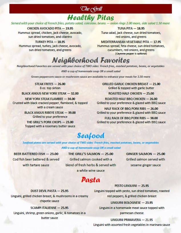 Menu at The Grill restaurant, Lone Pine