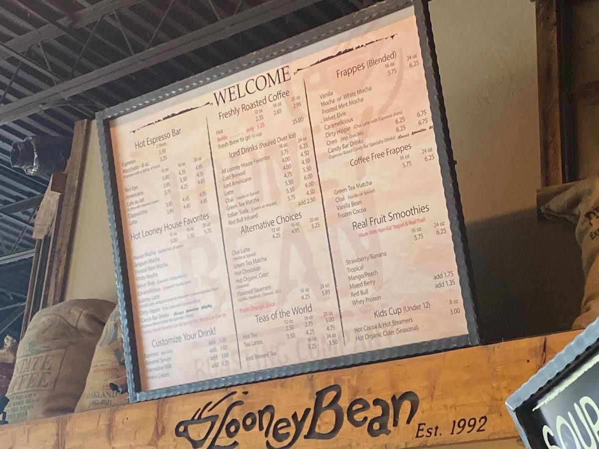 Menu at Looney Bean Coffee Roasting Co cafe, Montrose