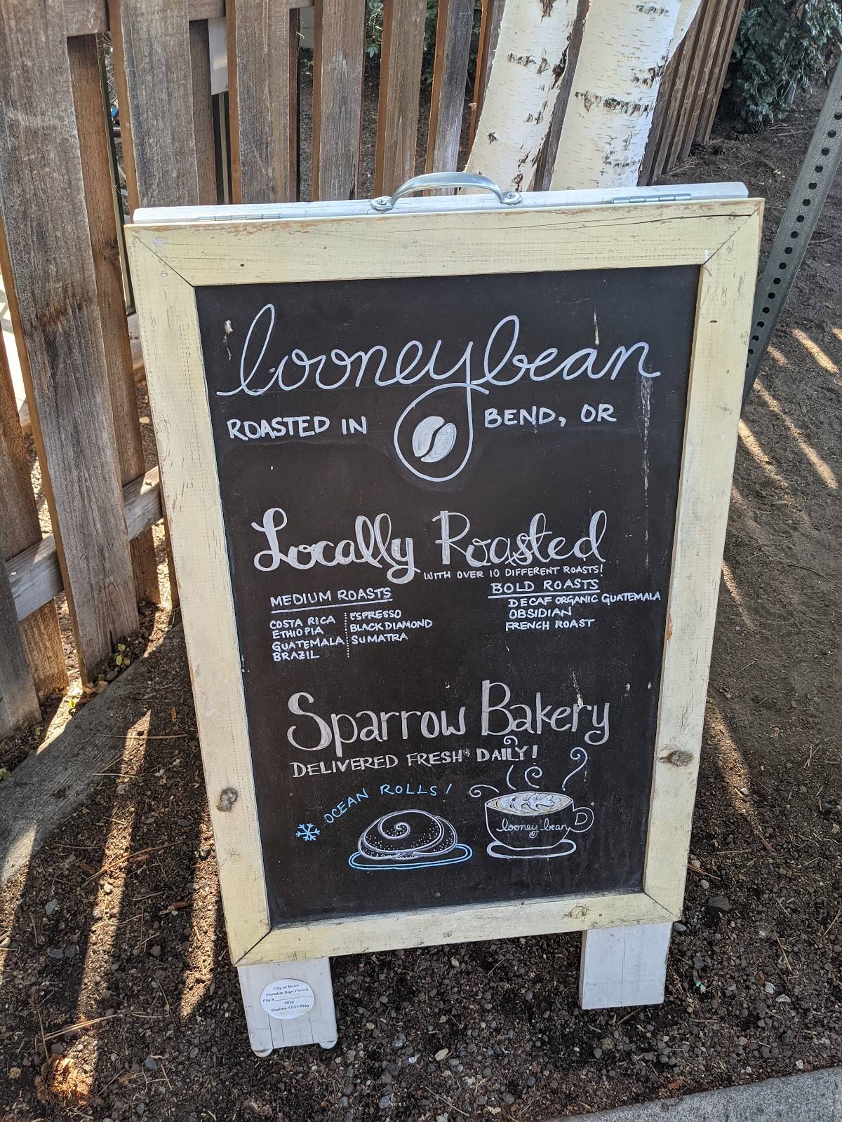 Menu at Looney Bean of Bend cafe, Bend
