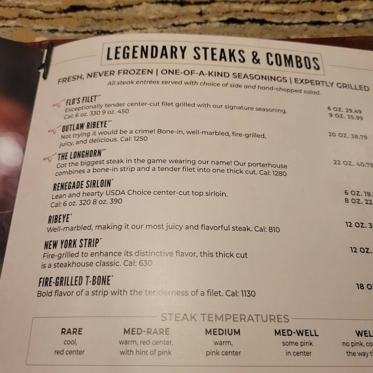 Menu at LongHorn Steakhouse, Los Angeles