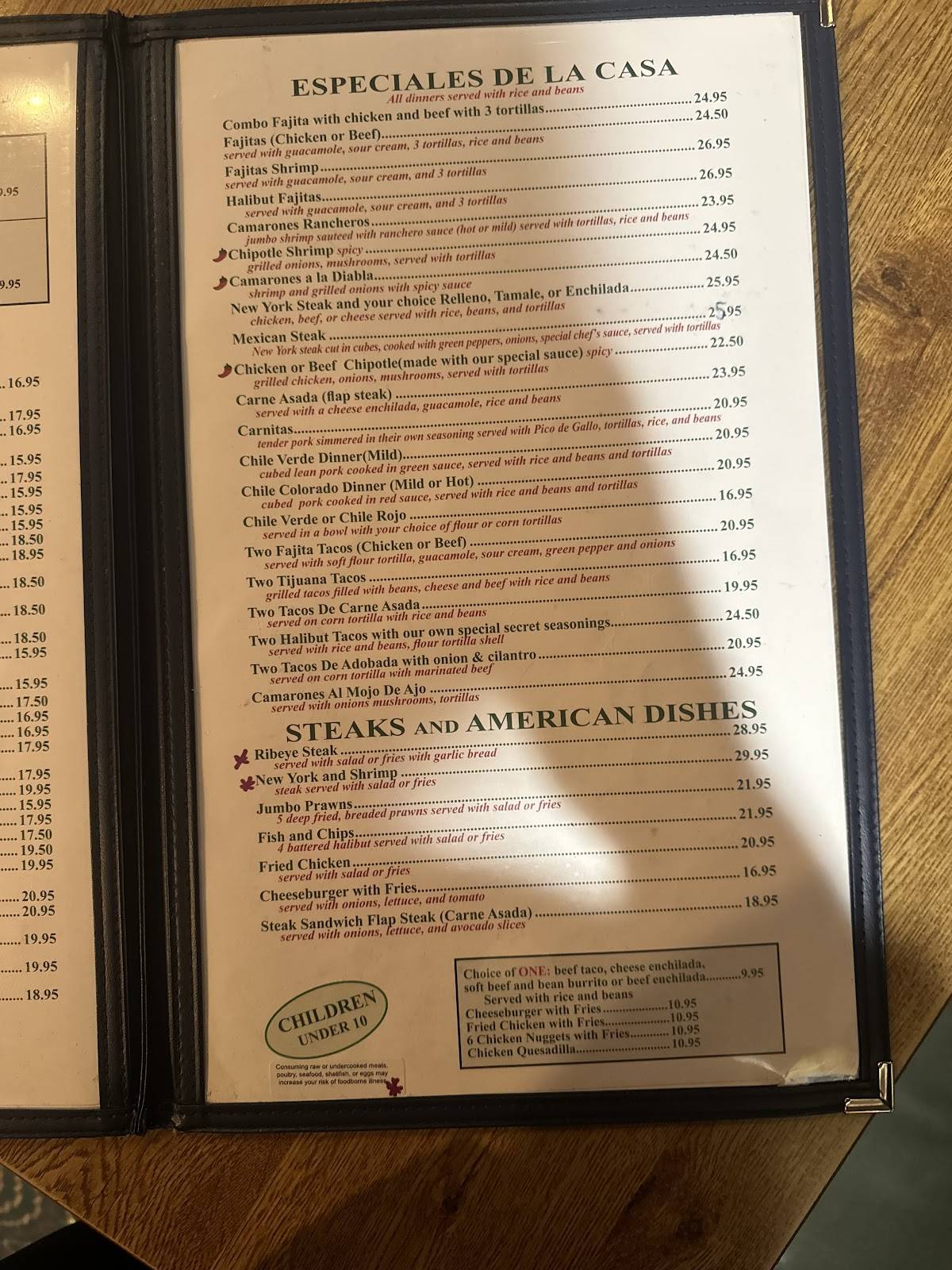 Menu at Los Arcos Mexican Restaurant, Anchorage