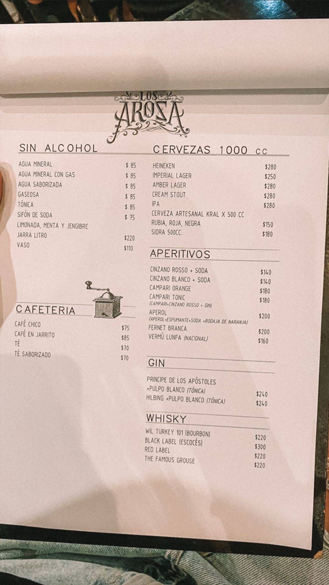 Carta del restaurante Los Aroza - Cantina, Villa Allende