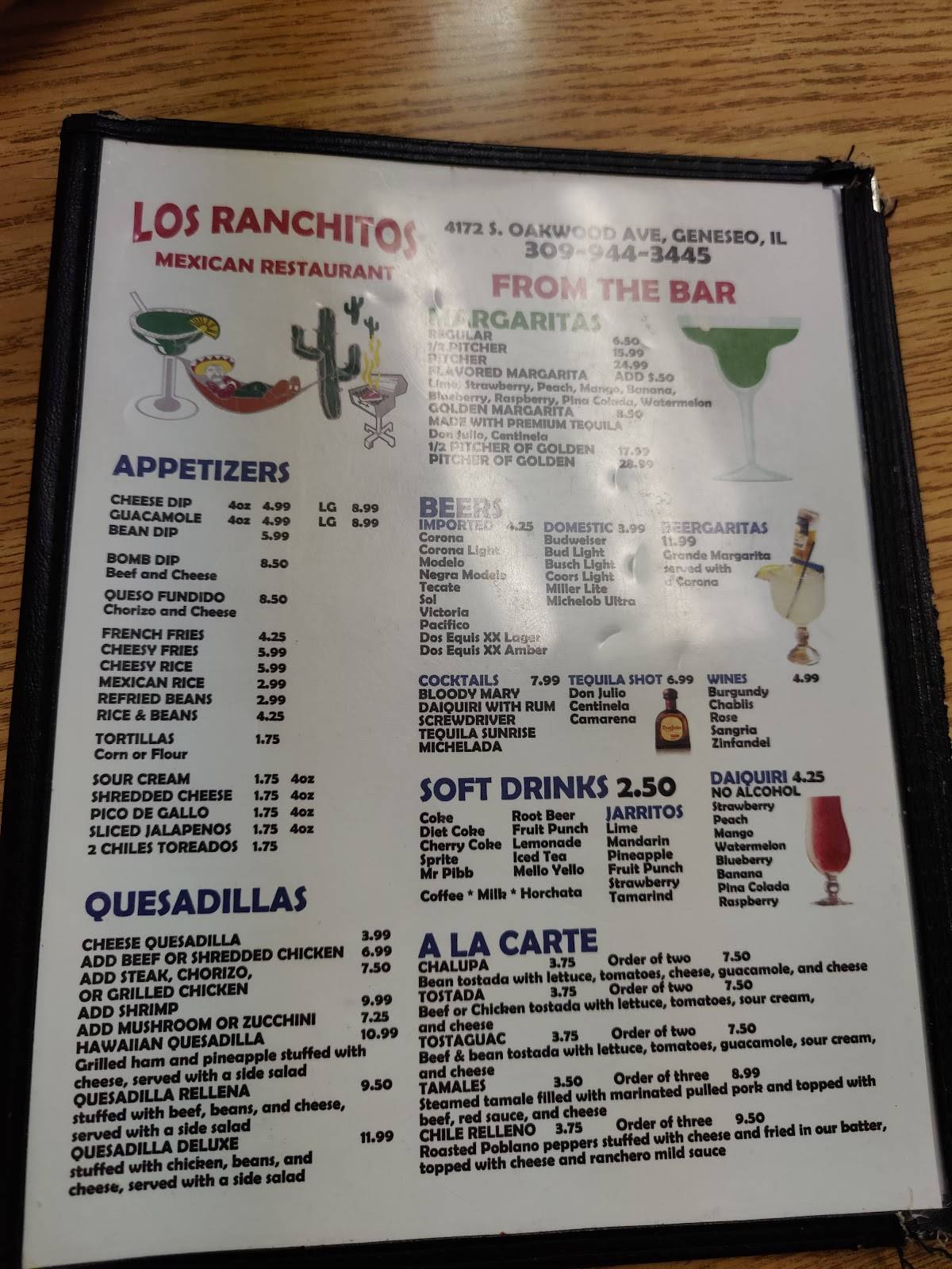 Menu at Los Ranchitos Mexican Restaurant, Geneseo
