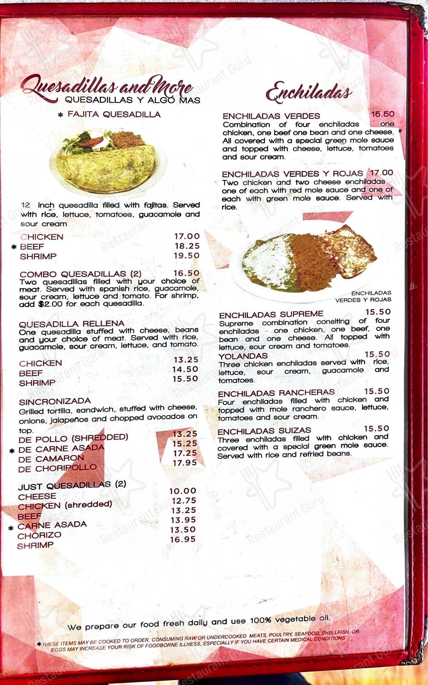 Carta del restaurante Los Tres Vaqueros, Raleigh, Falls of Neuse Rd