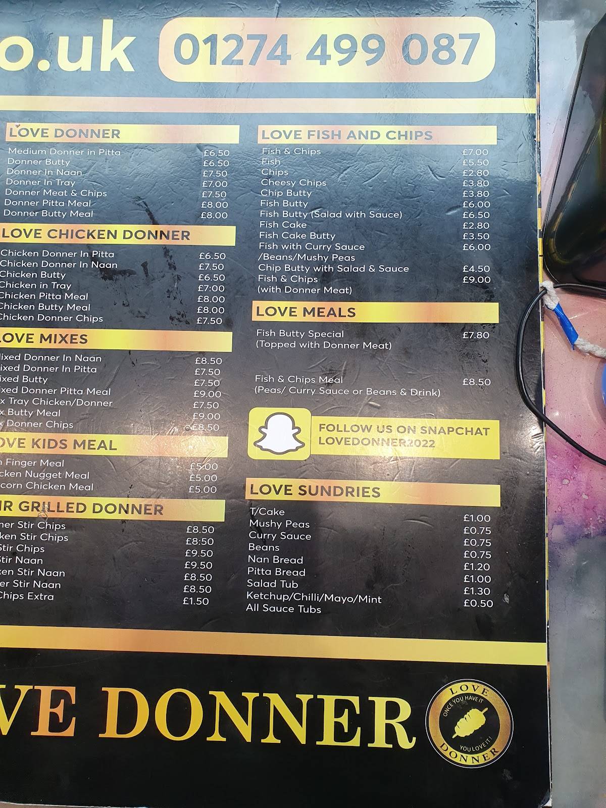 Menu at Love Donner restaurant, Bradford