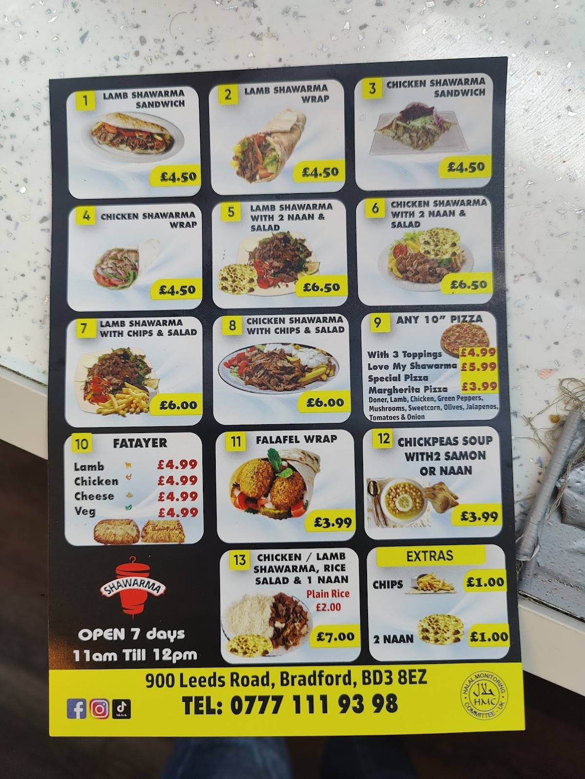 Menu at Love My Shawarma restaurant, Bradford