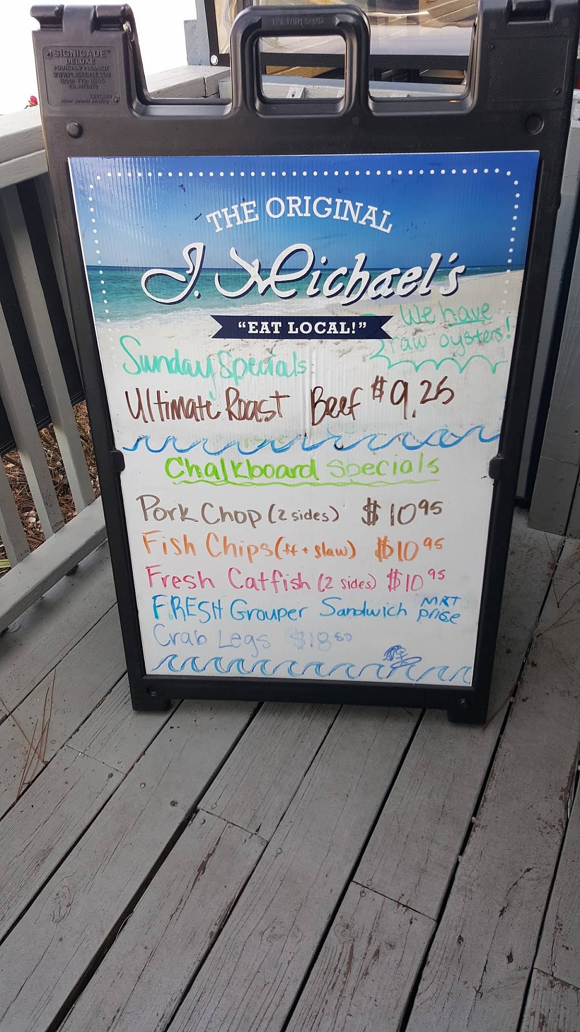 Menu at J. Michael's Restaurant, Panama City Beach
