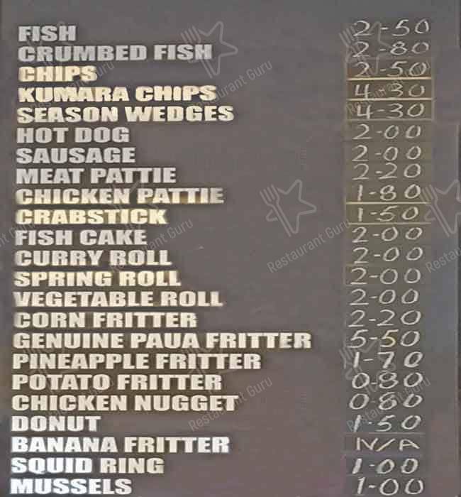 Menu at Fishtown Takeaways restaurant, Upper Hutt