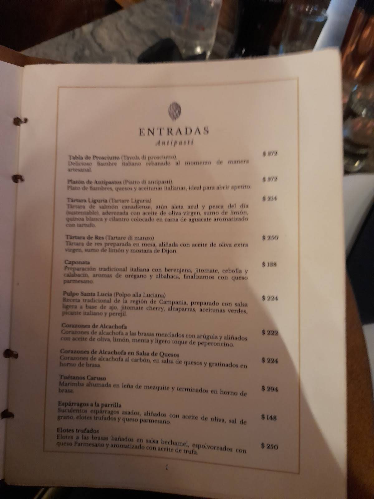Menu at Lucio Italo Argentino restaurant, Morelia