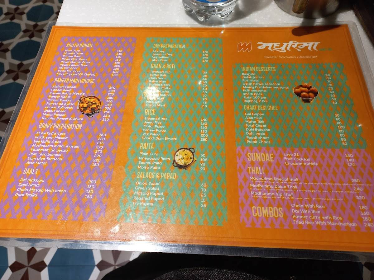 Menu at Madhurima Sweets, Lucknow, 144/19/1
