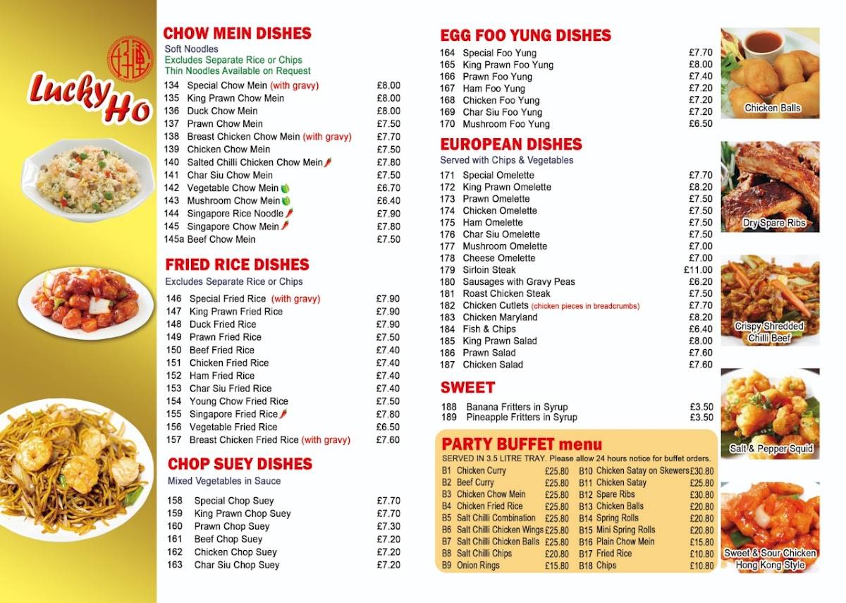 Menu at Lucky Ho fast food, Falkirk