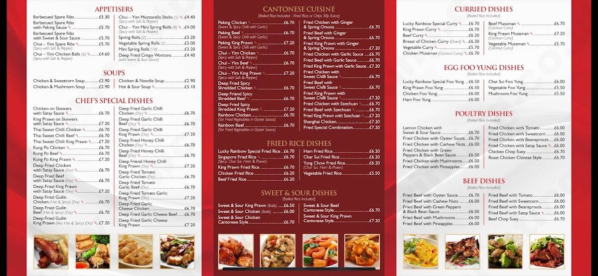 Menu at Lucky Rainbow restaurant, Lockerbie